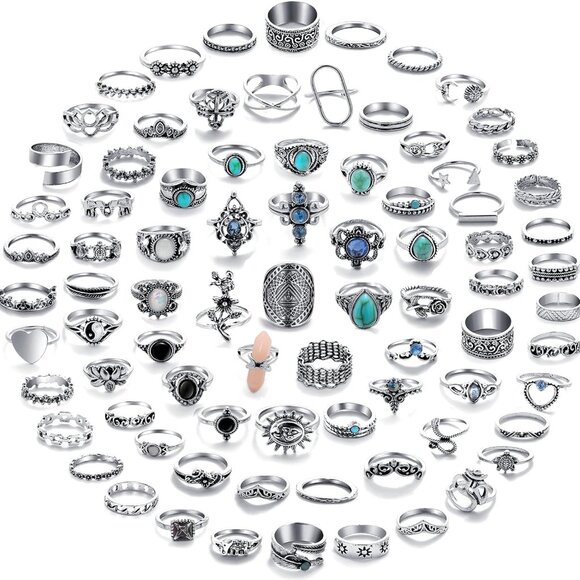 Jewelry | 82 Pcs Vintage Silver Knuckle Rings Set For Women Bohemian ...